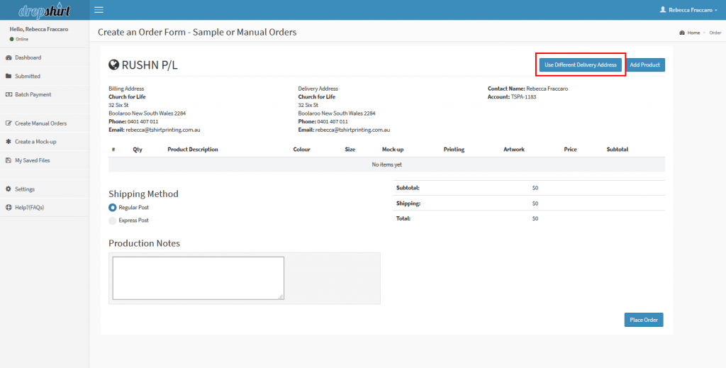 Manual Ordering Documentation | DropShirt Print on Demand